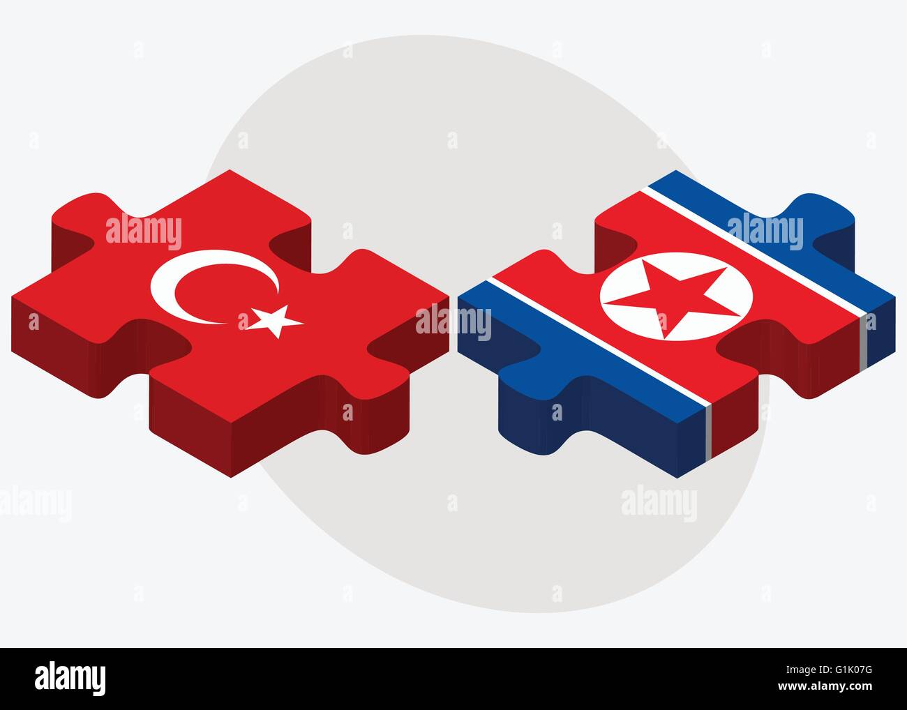 Turkey and Korea-North Flags in puzzle isolated on white background ...