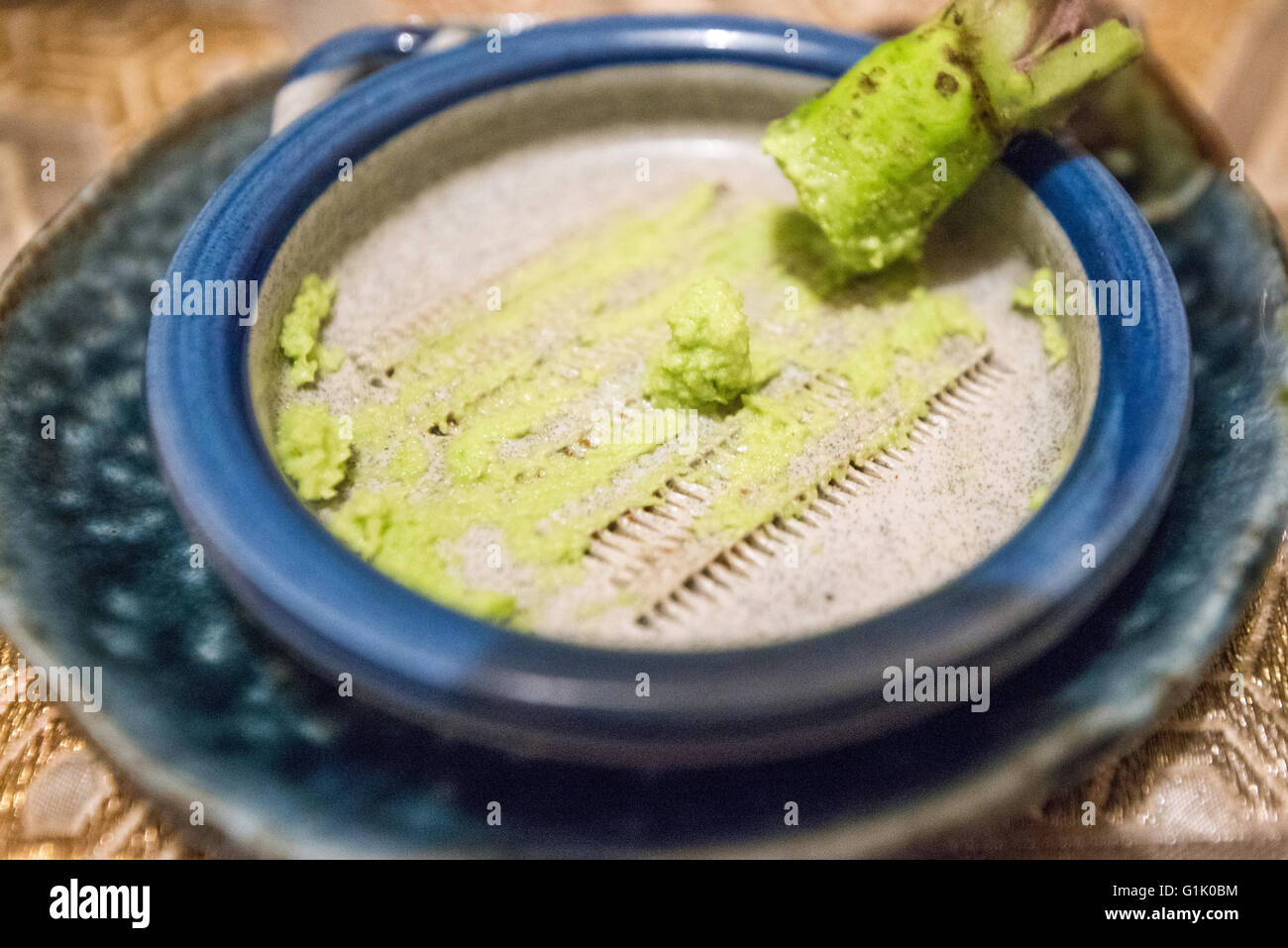 Japanese green horse radish in a wasabi bowl Stock Photo - Alamy