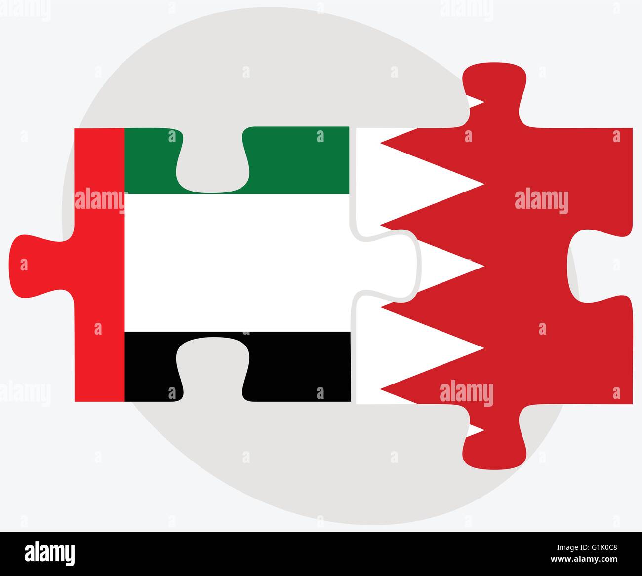 United Arab Emirates and Bahrain Flags in puzzle isolated on white ...
