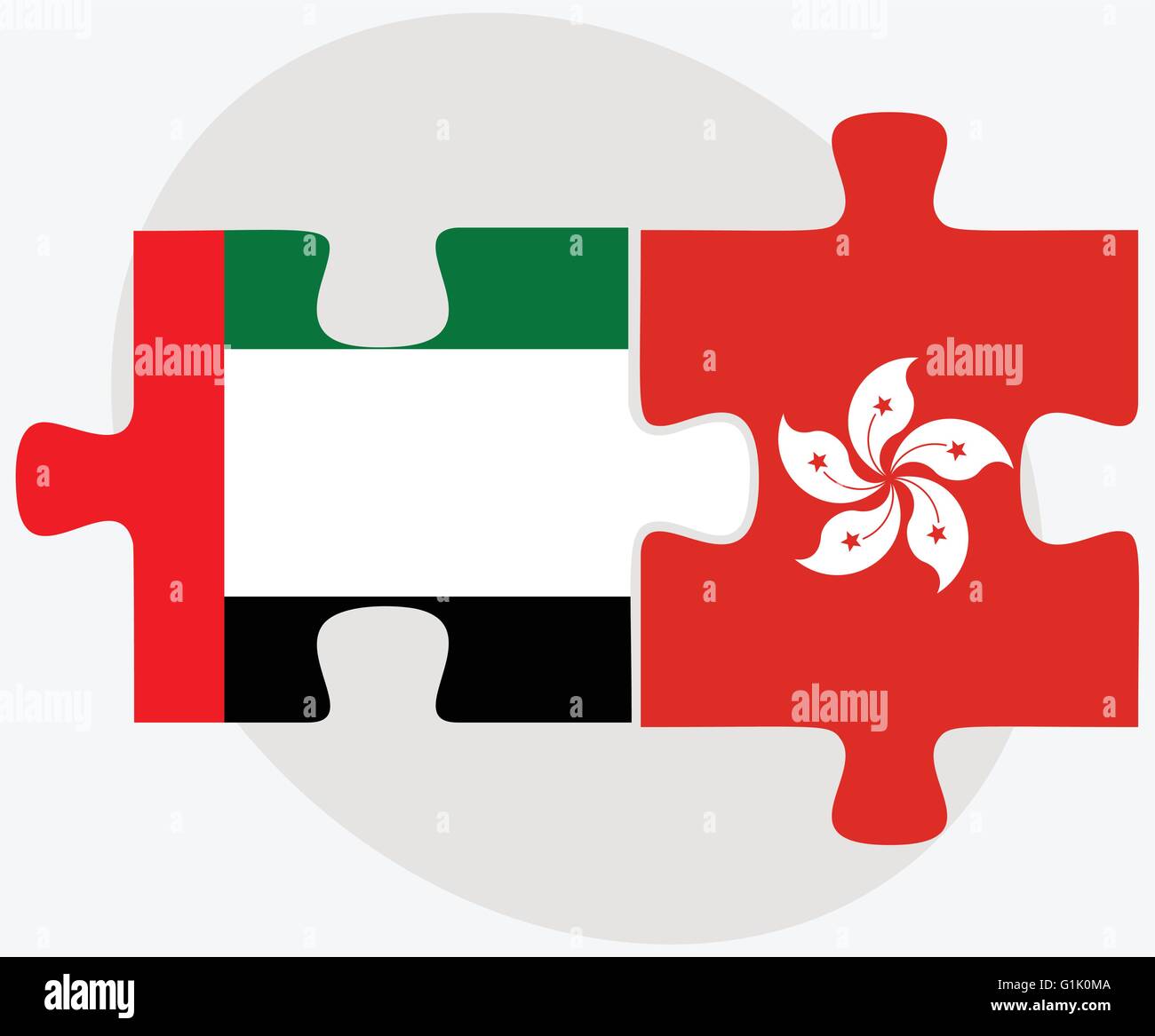 United Arab Emirates and Hong Kong SAR China Flags in puzzle isolated ...