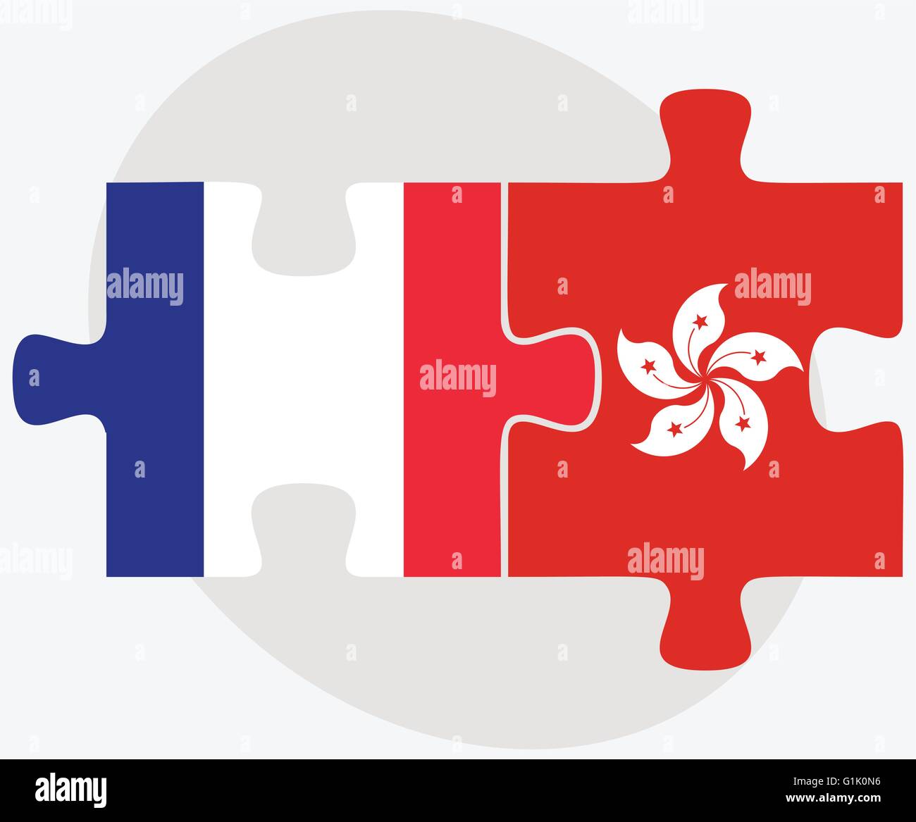 France and Hong Kong SAR China Flags in puzzle isolated on white ...