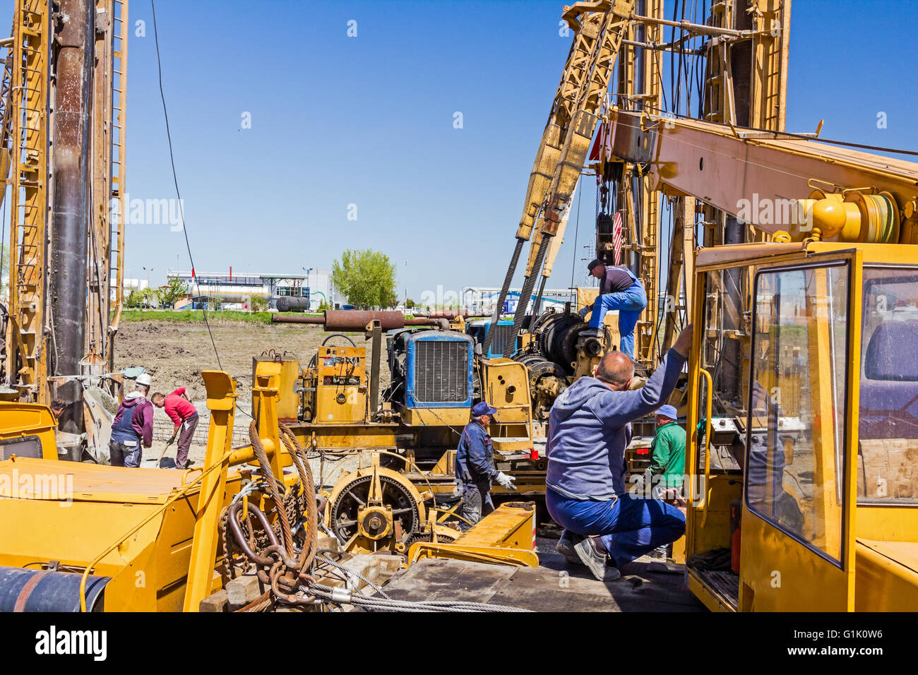 Mobile crane is operating and lifting a broken part in truck Stock ...