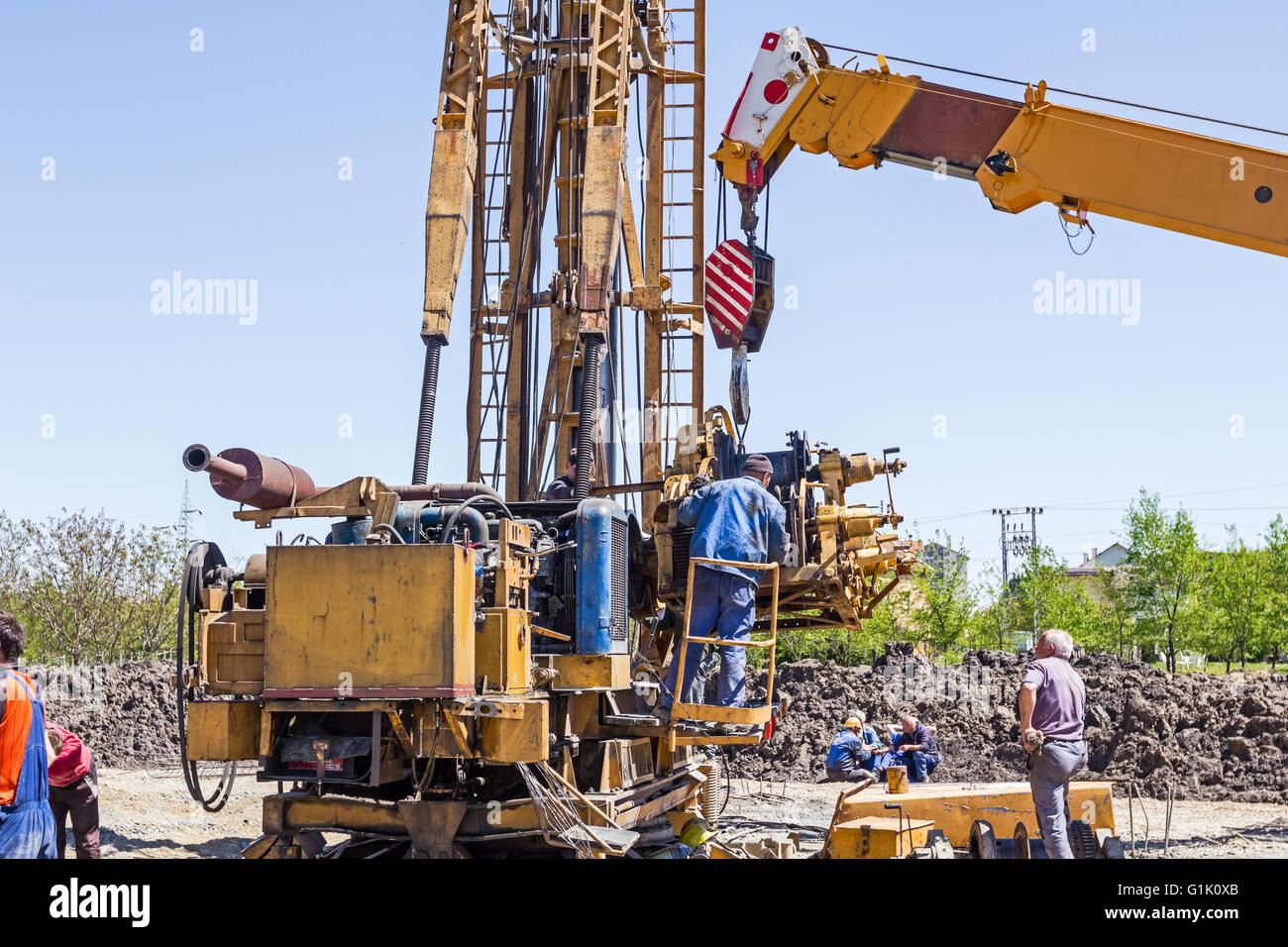 Mobile crane is operating and lifting a broken part in truck Stock ...