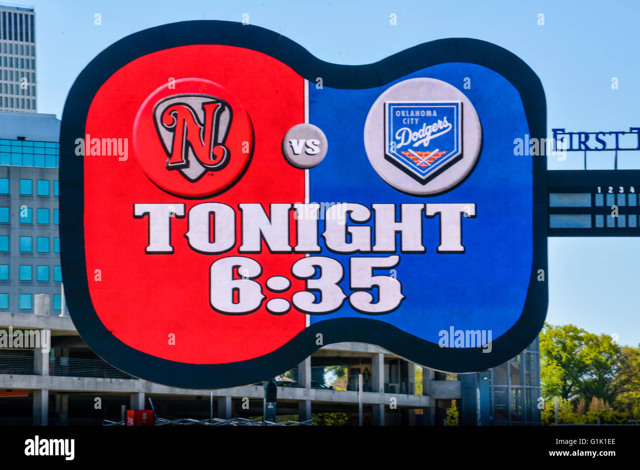 The iconic Guitar shaped scoreboard at the First Tennessee Park stadium ...
