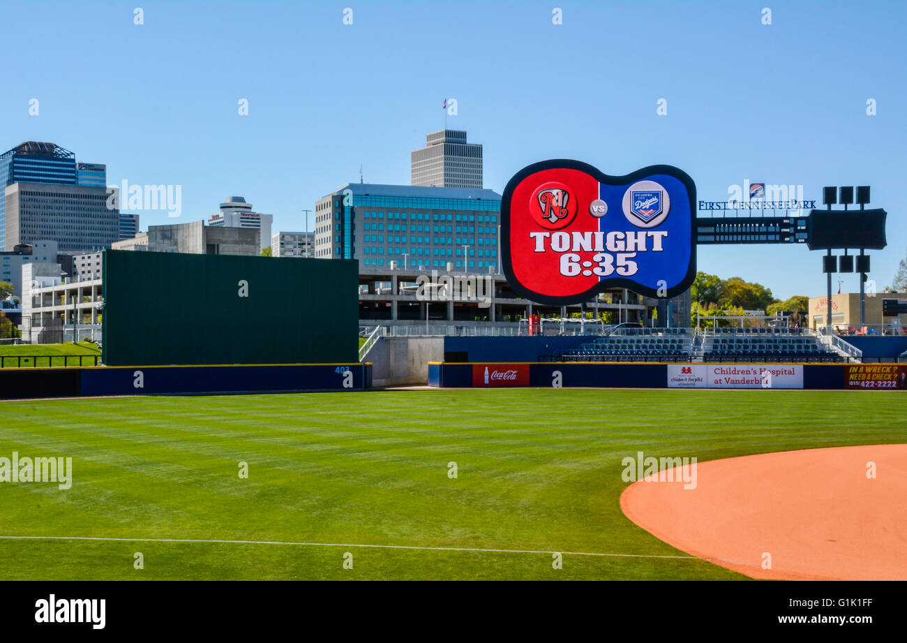 The iconic Guitar shaped scoreboard at the First Tennessee Park stadium ...