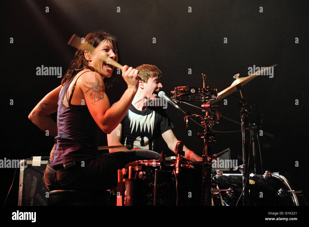 BARCELONA - APR 2: The drummer of Matt and Kim (band) plays at Apolo on ...