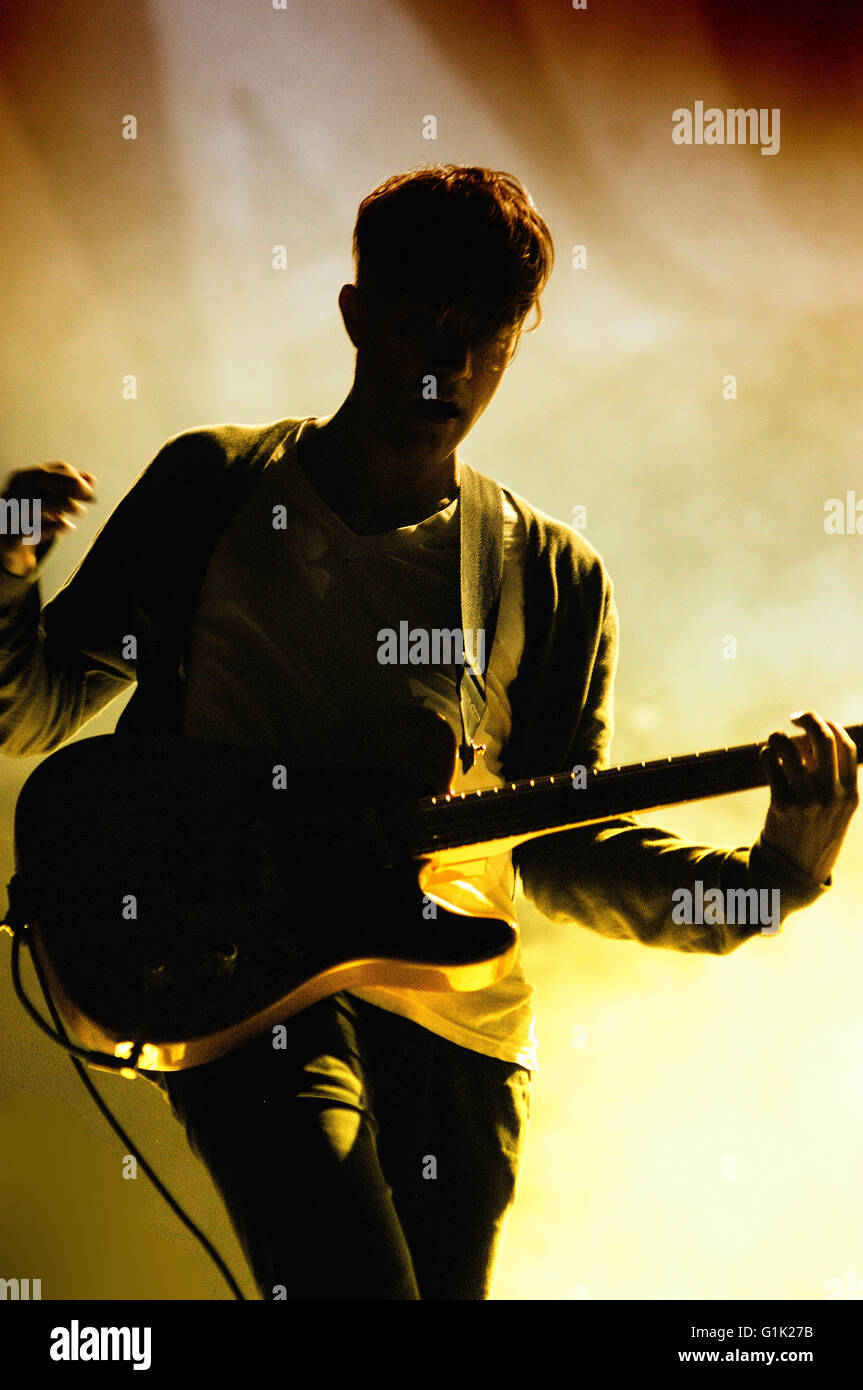 BARCELONA - APR 9: Silhouette of the guitar player of We Are Scientists ...