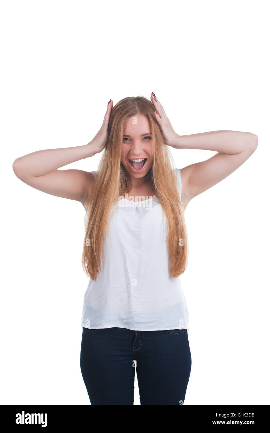 Scared woman screaming Stock Photo - Alamy