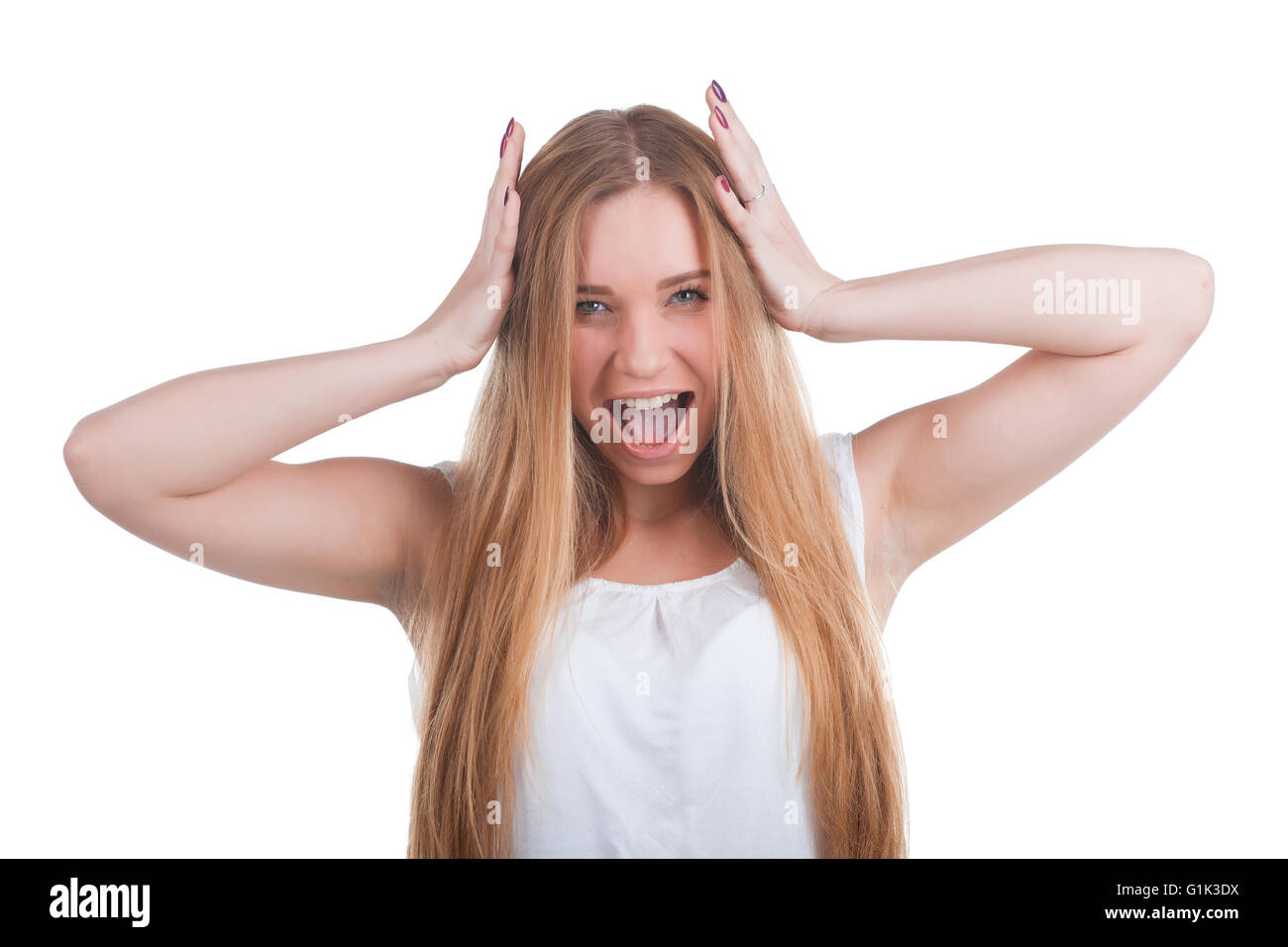 Scared woman screaming Stock Photo - Alamy