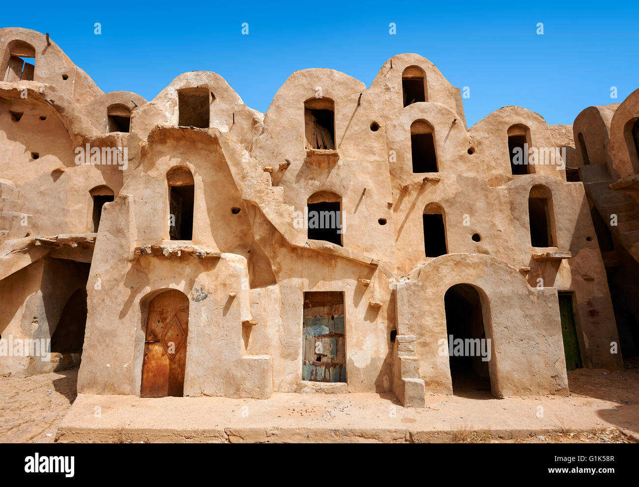 The traditional north Sahara mud brick fortified Berber Ksar of Ez ...