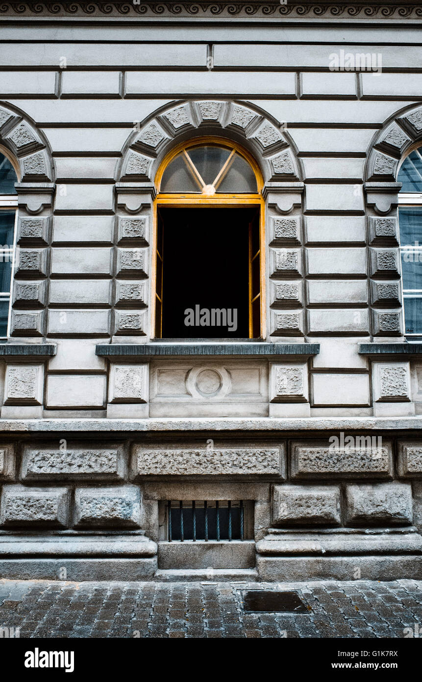 building with an open window Stock Photo - Alamy