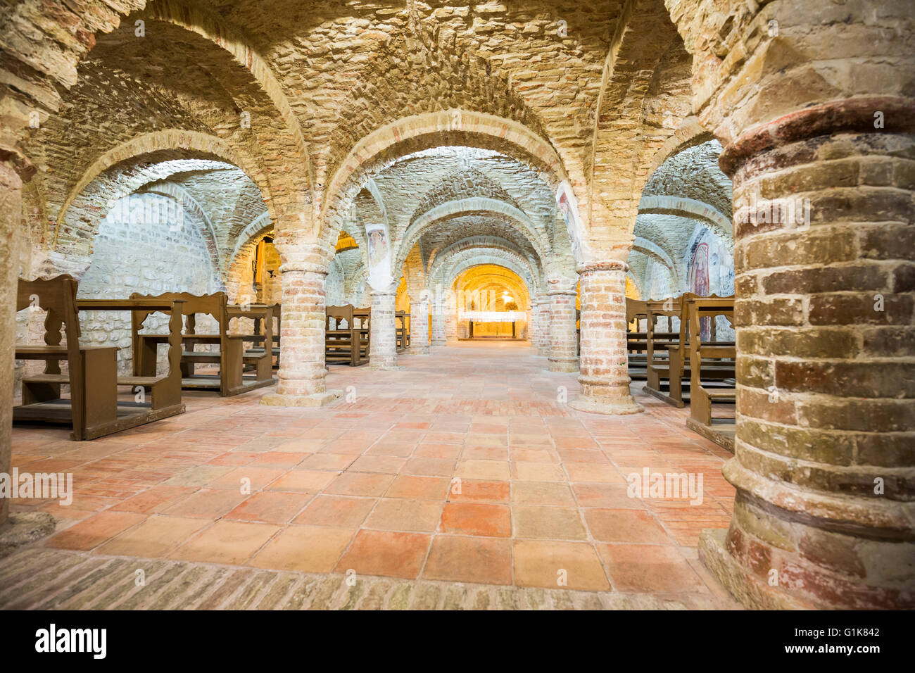 Offida, interior of the church of Santa Maria della Rocca Stock Photo ...