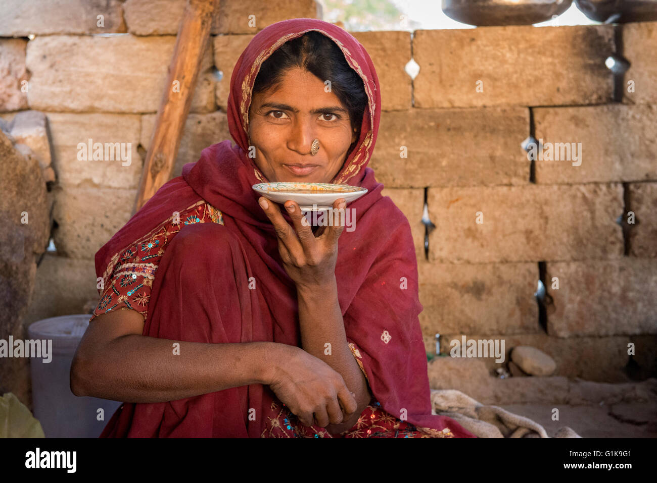 Muslim Halepotra Villager Drinking Masala Chai, Kutch Stock Photo - Alamy