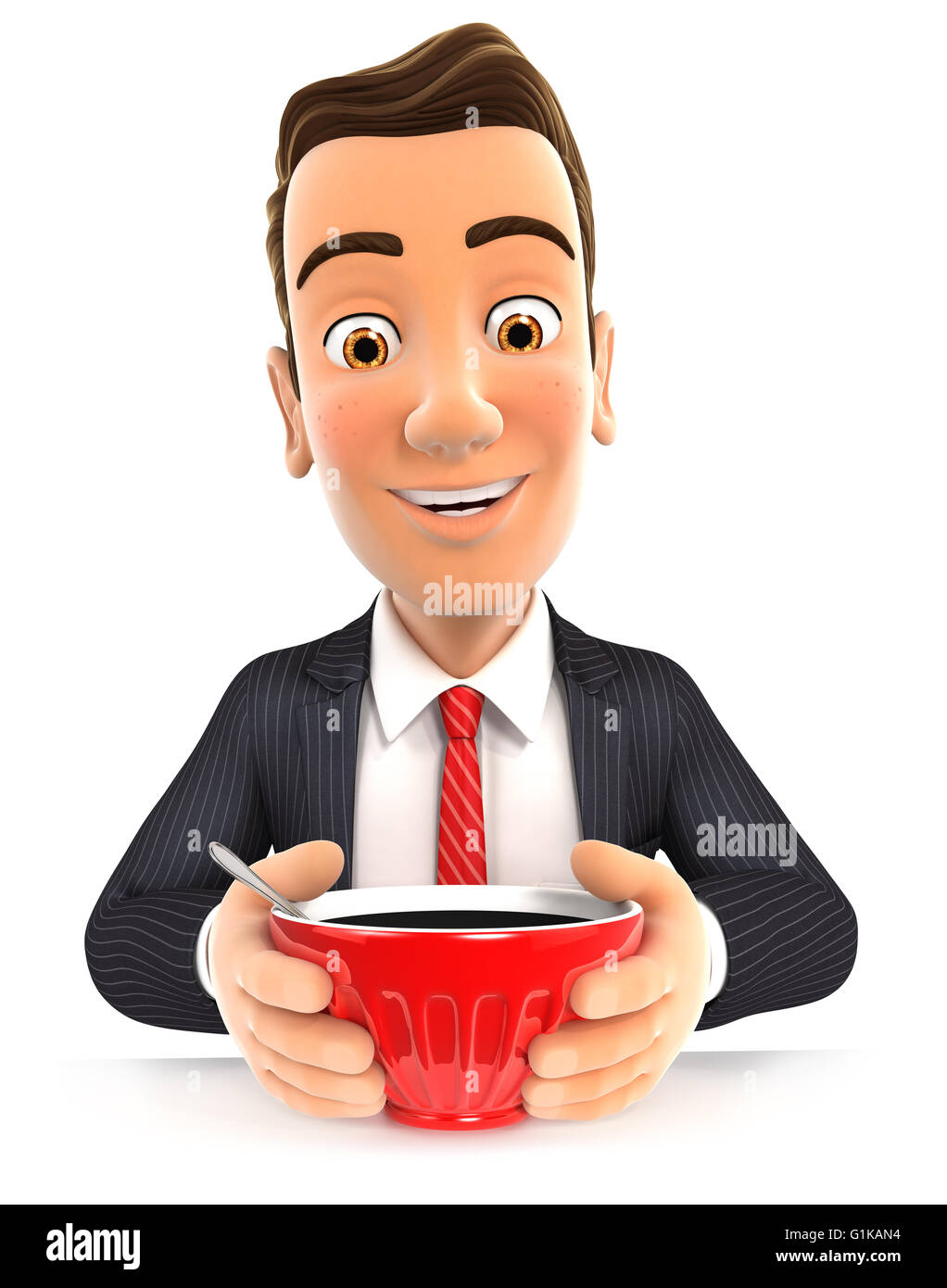 3d businessman drinking a cup of coffee, isolated white background ...