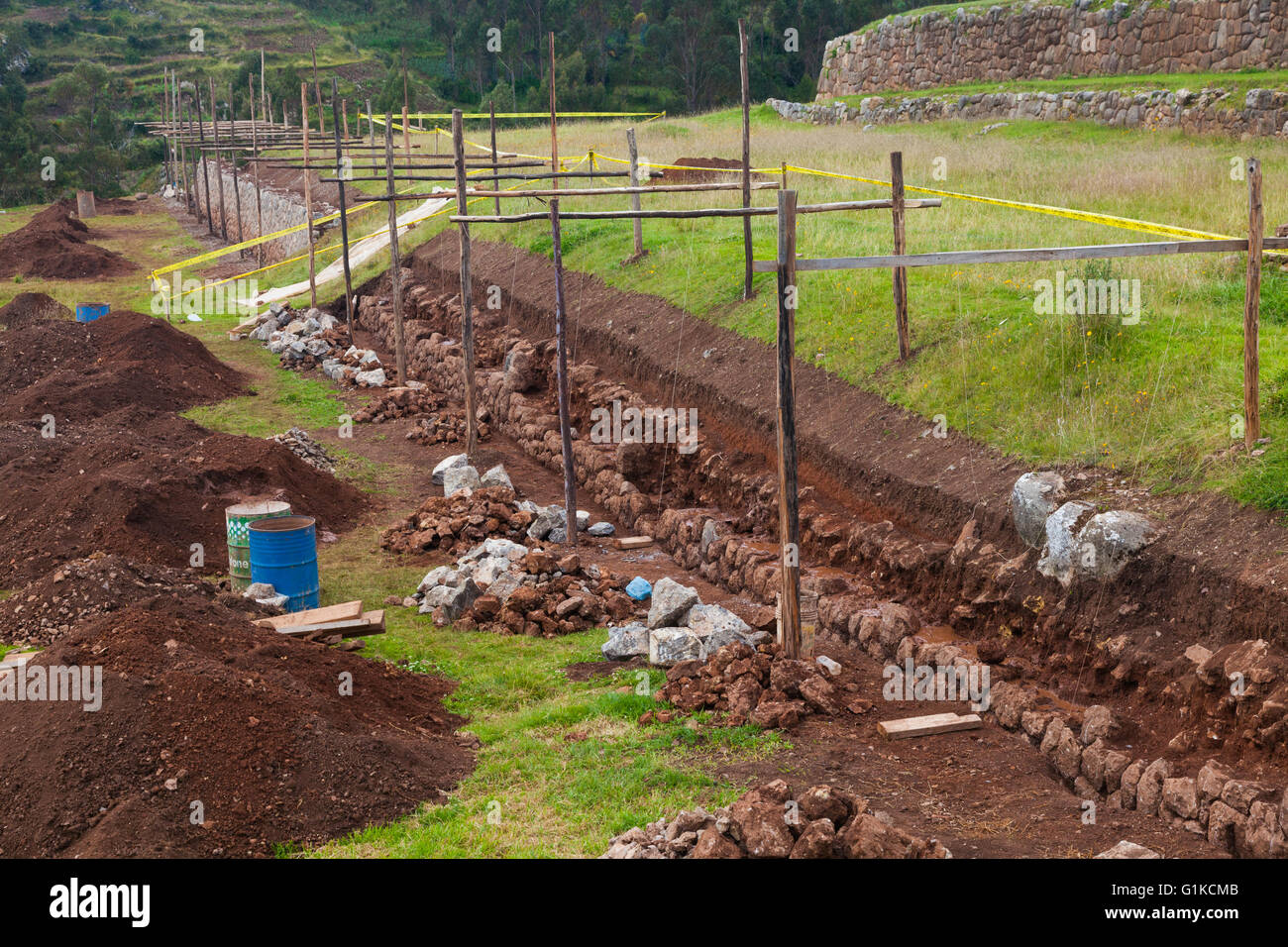 Archaeological dig and reconstruction of an Incan terraced wall in ...