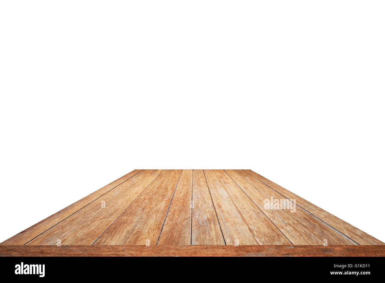 Old wood pattern table top isolated on white background - for display ...