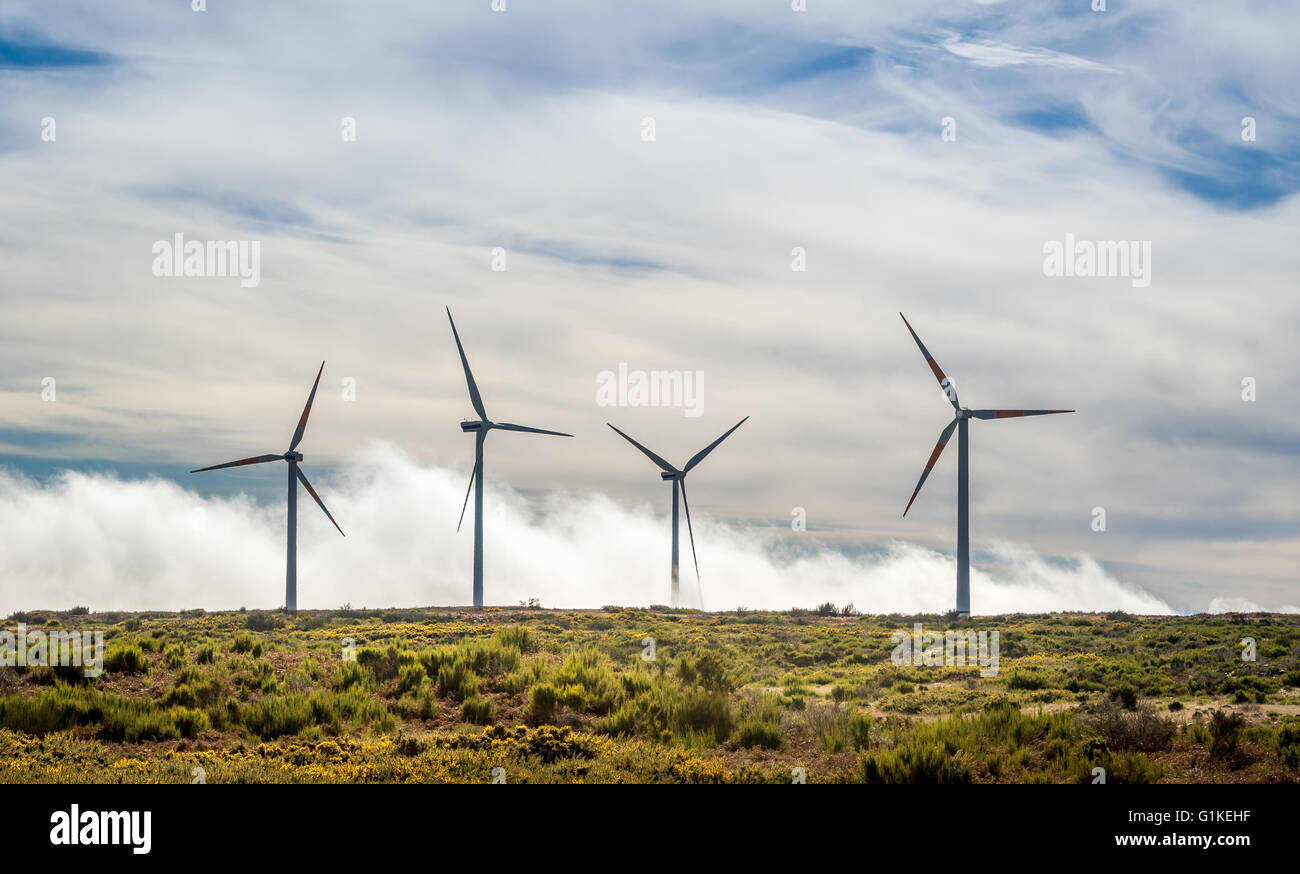 Big wind generators in the mountains of Madeira island Stock Photo - Alamy