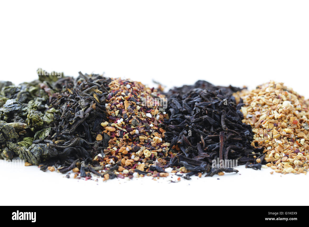 different varieties of dry tea (black, white, green Stock Photo - Alamy