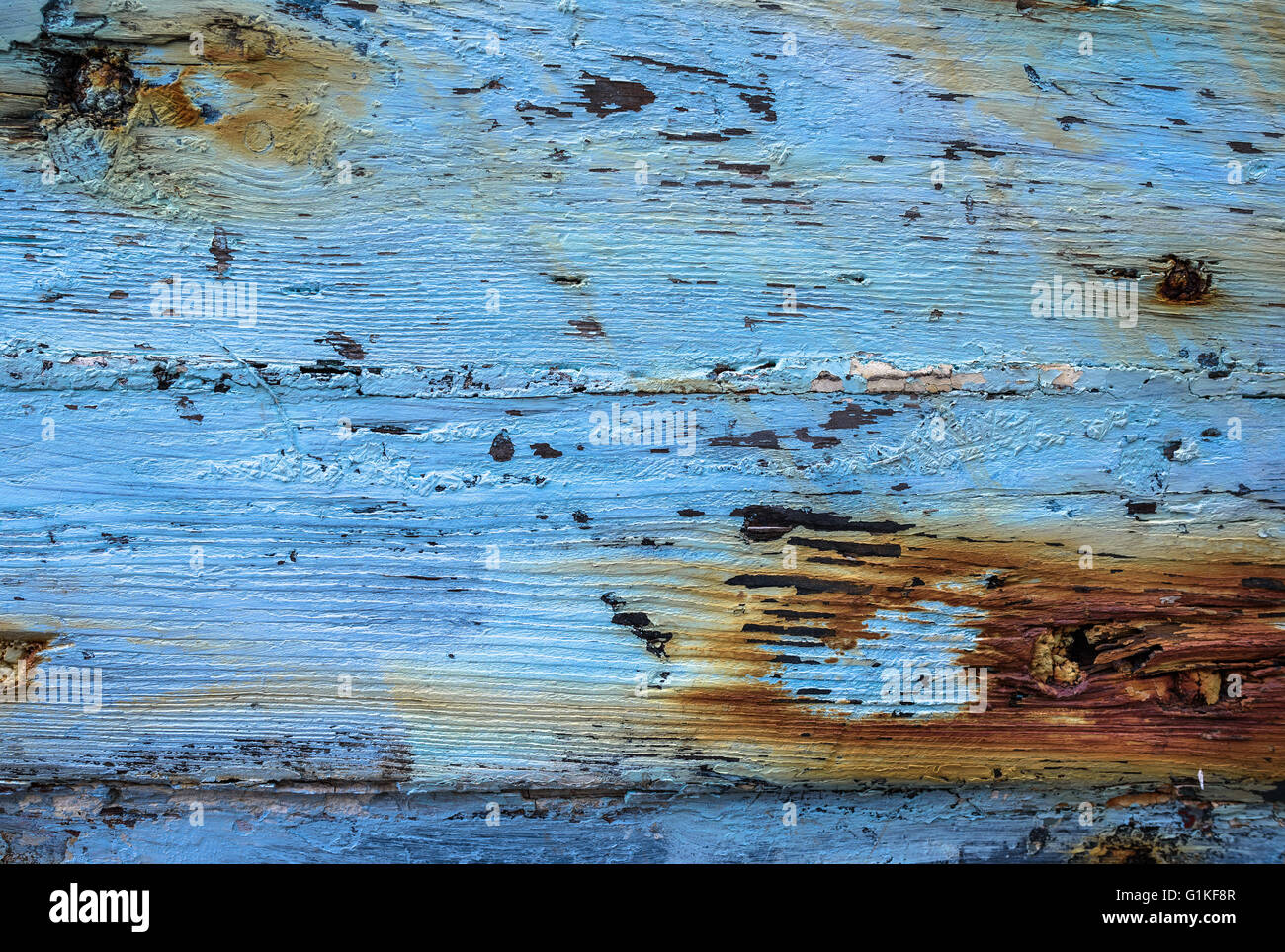 Faded blue paint and rust from nails on wood Stock Photo - Alamy