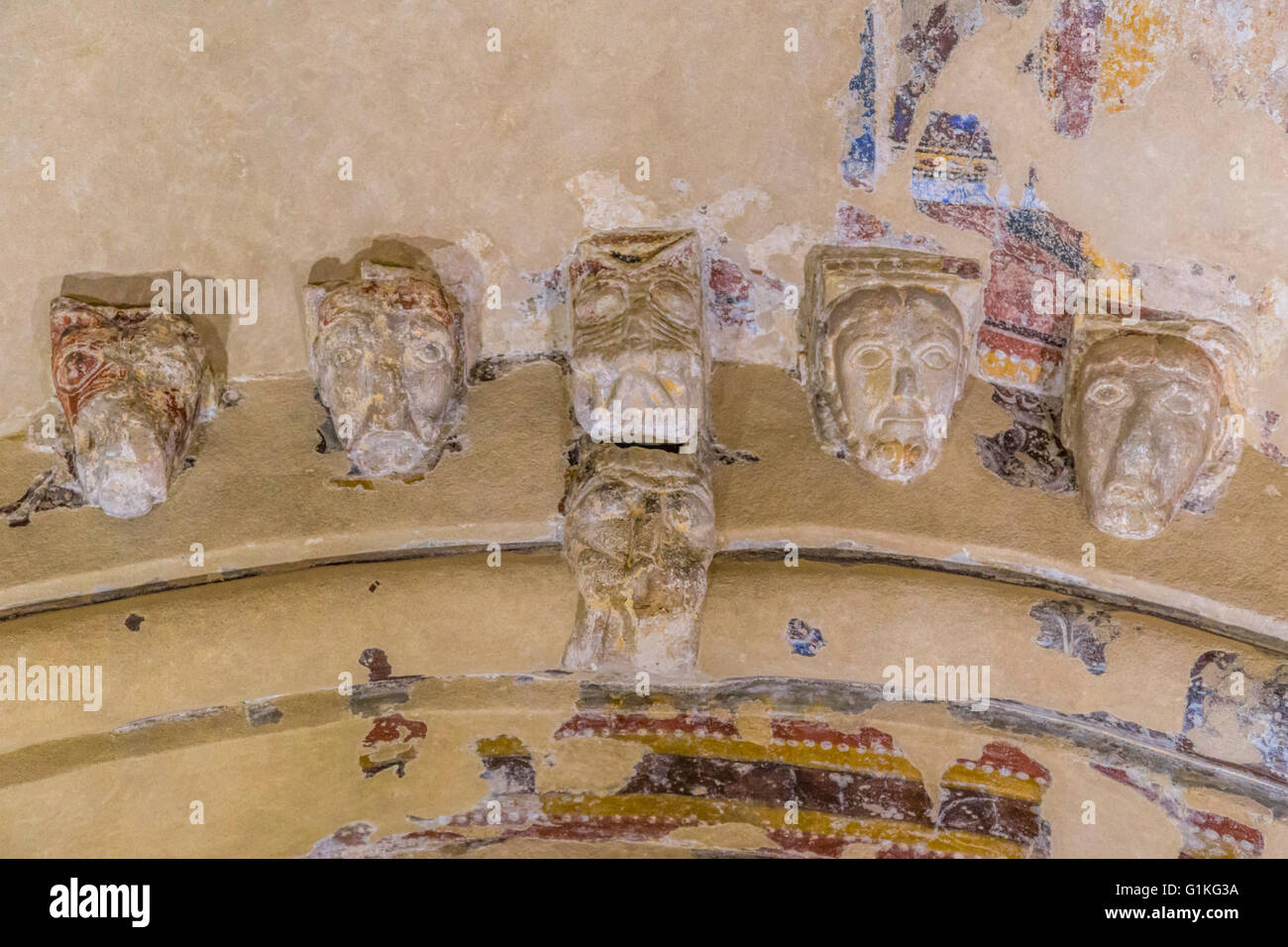 Ancient frescoes and carved figures in St. Cormac' s Chapel in the Rock ...