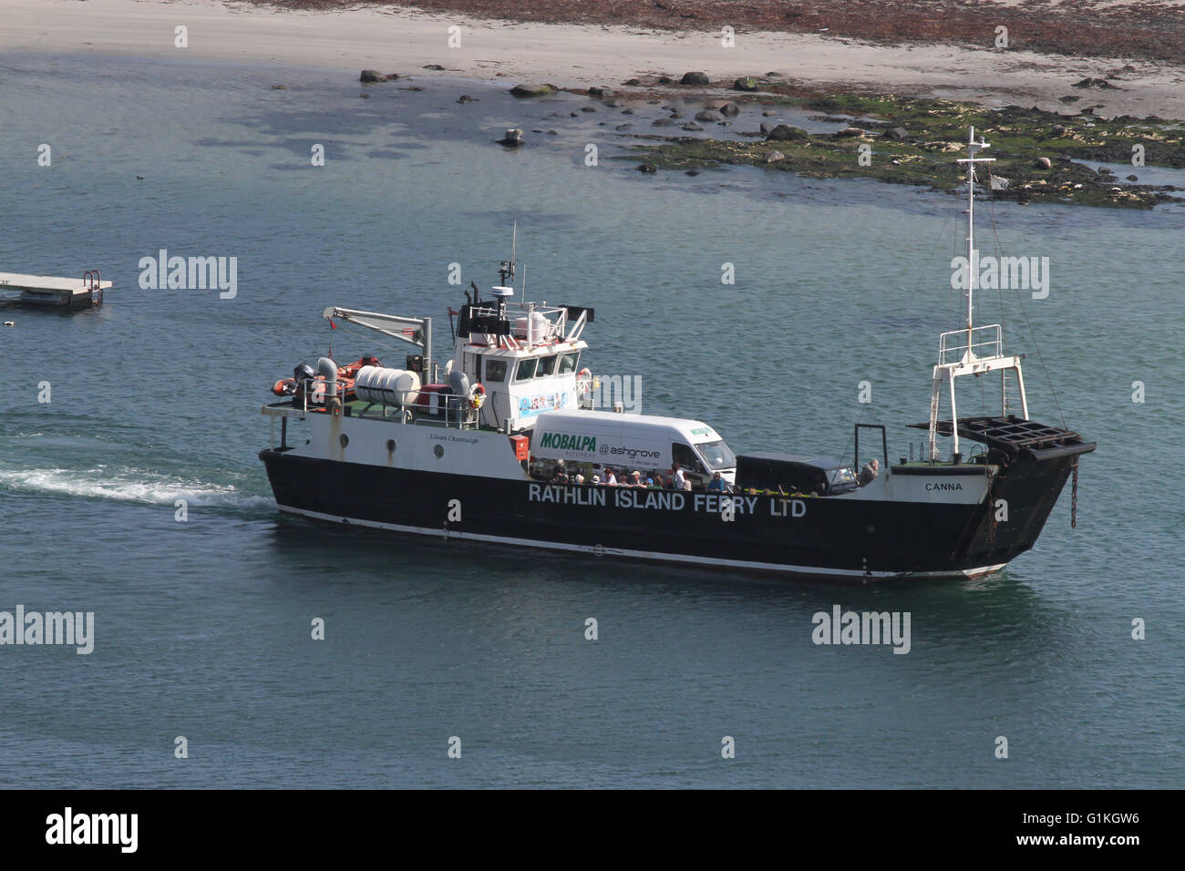 Rathlin Ferry leaving the harbour at Rathlin Island, County Antrim ...