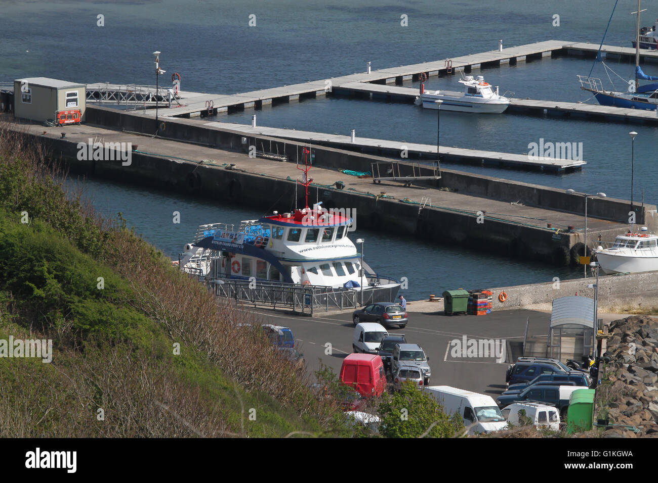 The Rathlin Island fast ferry in the harbour at Rathlin Island, County ...