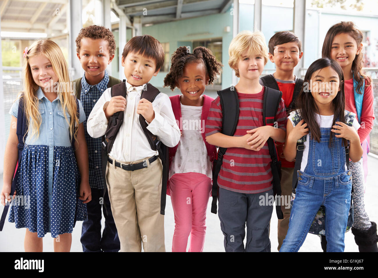 Group Portrait Of Elementary School Kids In School Kids Engaged Art