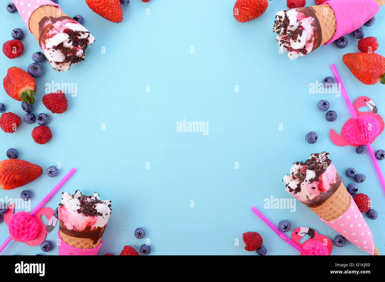 Pink and blue theme Summertime background with decorated borders of ice ...