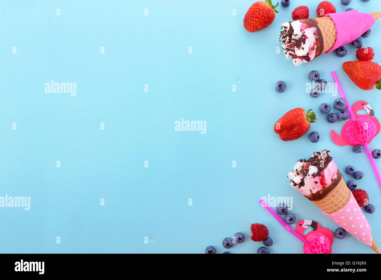 Pink and blue theme Summertime background with decorated borders of ice ...