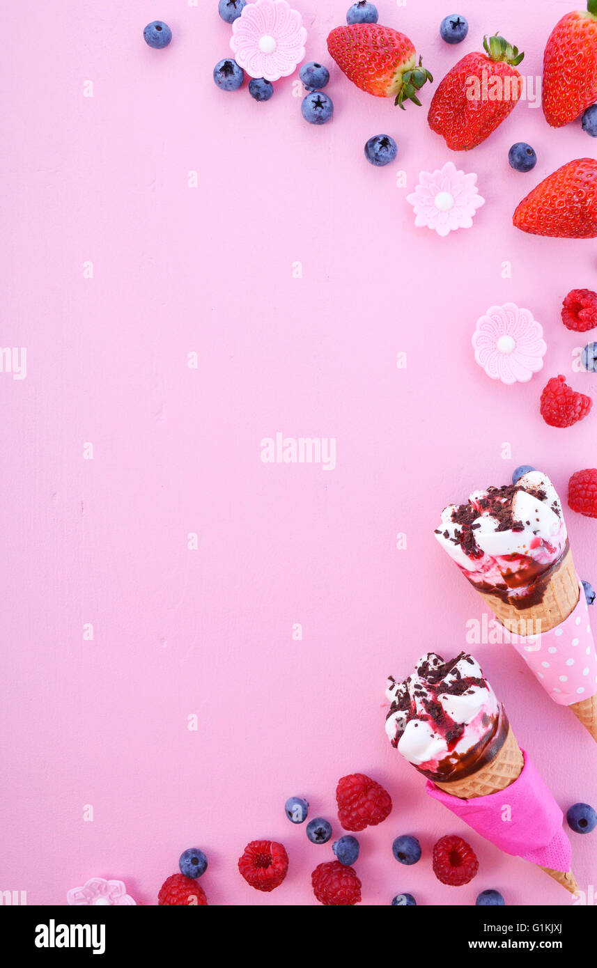 Pink and blue theme Summertime background with decorated borders of ice ...