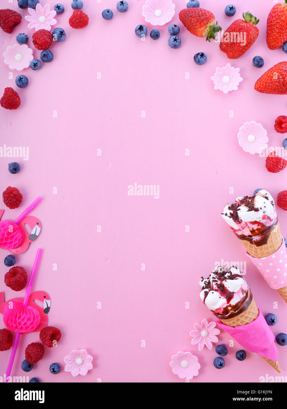 Pink and blue theme Summertime background with decorated borders of ice ...