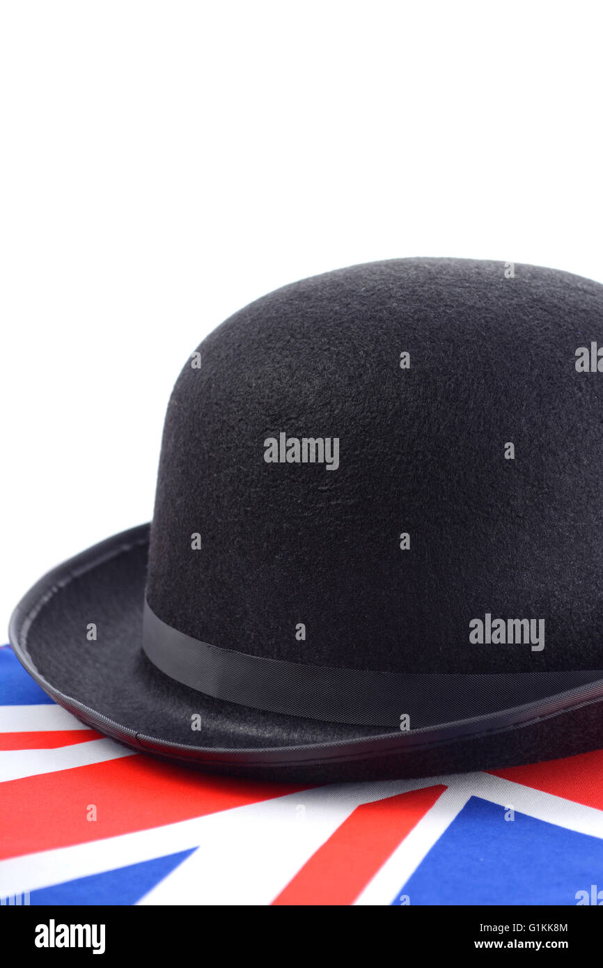 English UK events concept with bowler hat and Union Jack flag against a ...