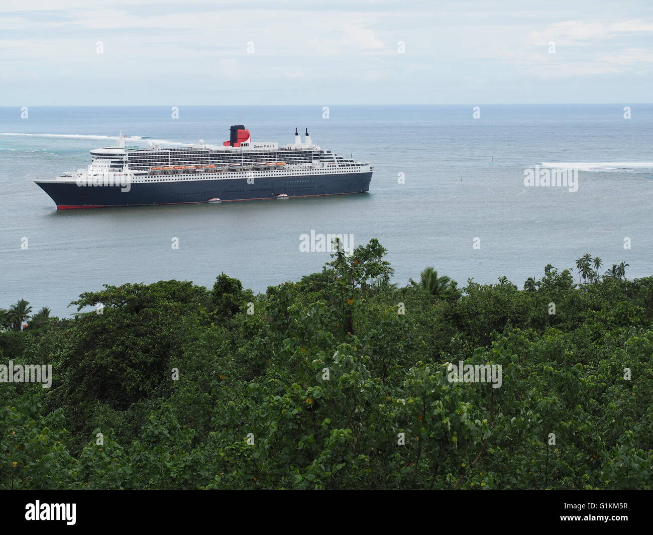 Queen Mary 2 ship (QM2) anchored in Opunohu Bay, Moorea, French ...