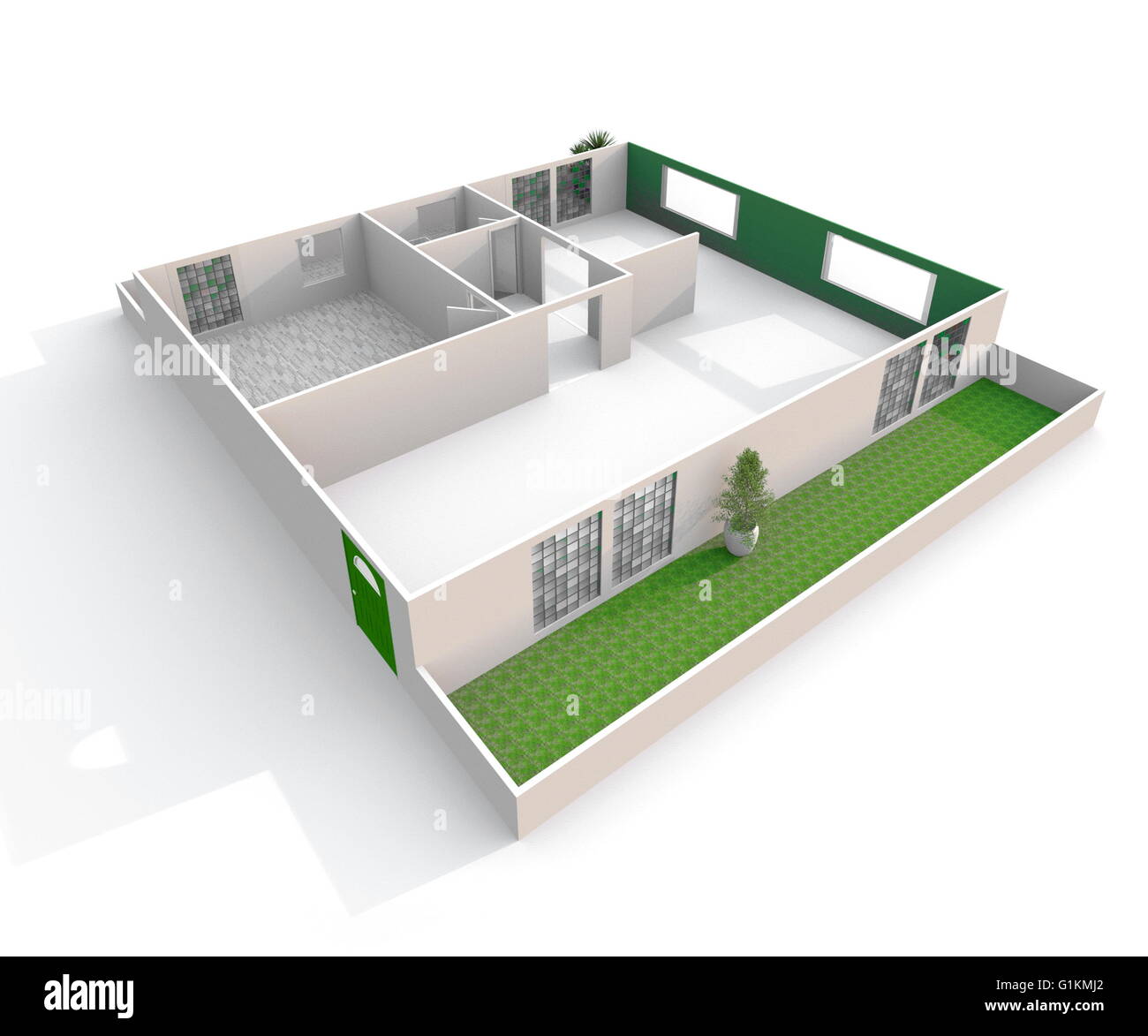 3d interior rendering oblique view of empty paper model home apartment ...