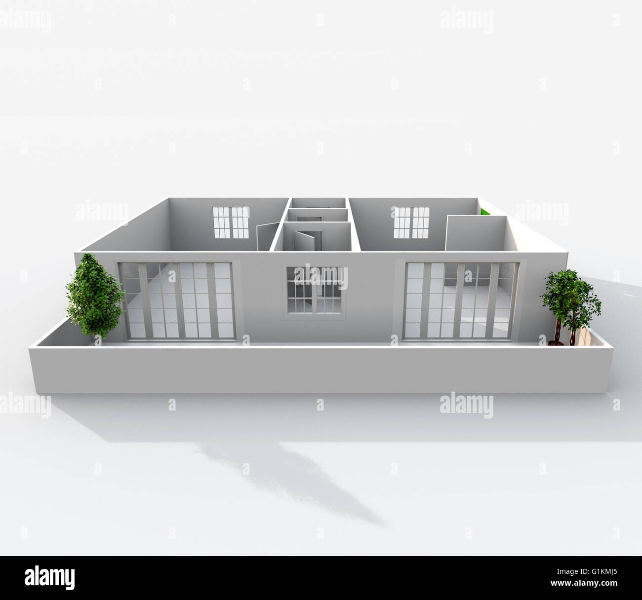 3d interior rendering of empty paper model home apartment with balcony ...