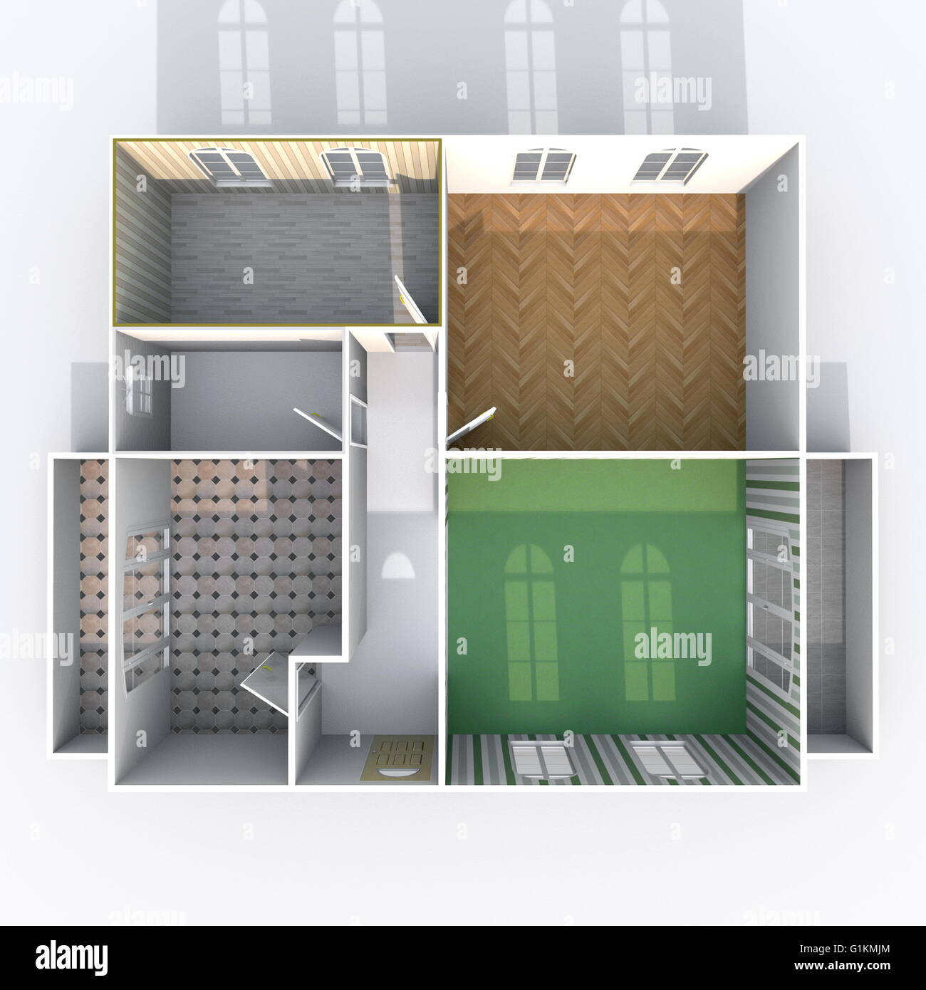 3d interior rendering plan view of empty home apartment with floor ...