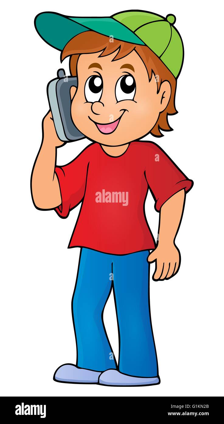 Boy with cellphone theme image 1 - picture illustration Stock Photo - Alamy