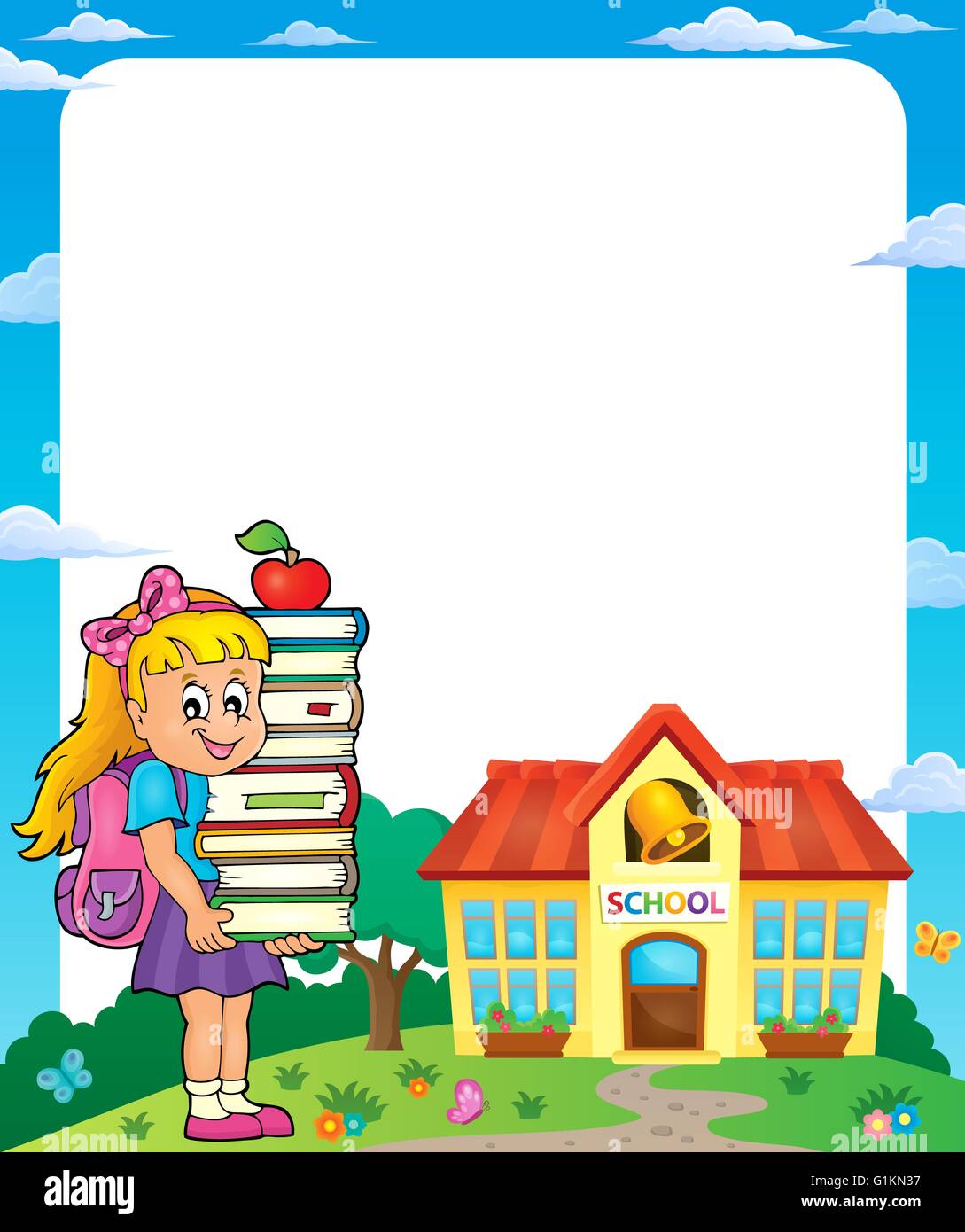 Frame with school girl 3 - picture illustration Stock Photo - Alamy