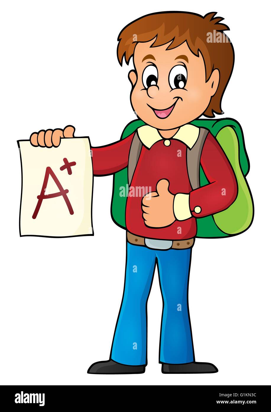 School boy with A plus grade theme 1 - picture illustration Stock Photo ...