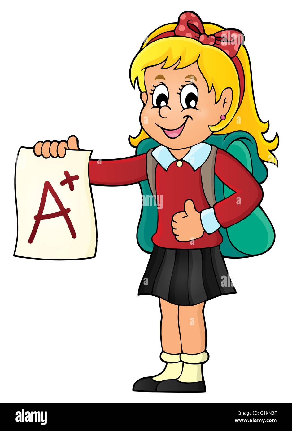 School girl with A plus grade theme 1 - picture illustration Stock ...