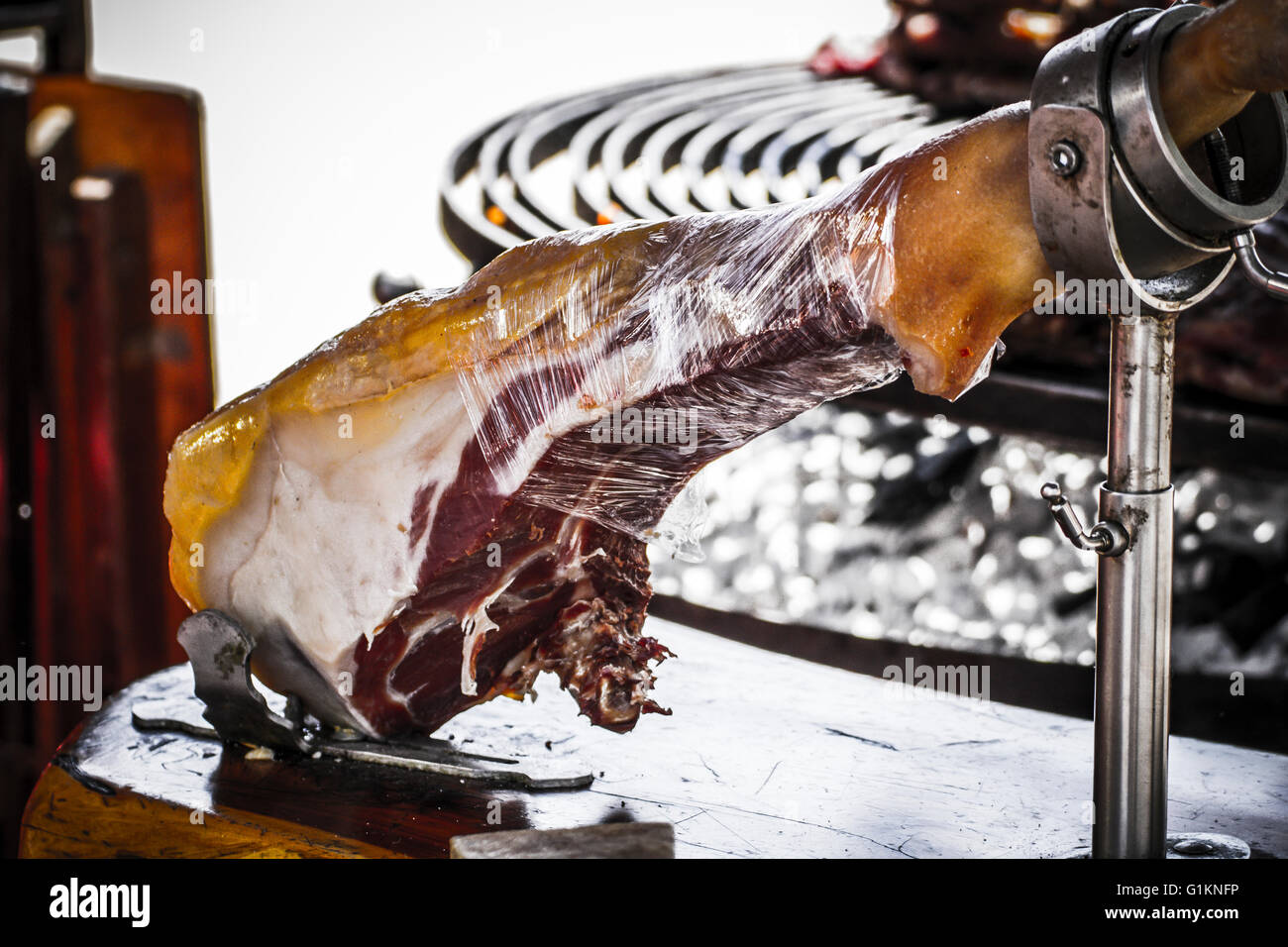 jamon iberico in a medieval fair Stock Photo - Alamy