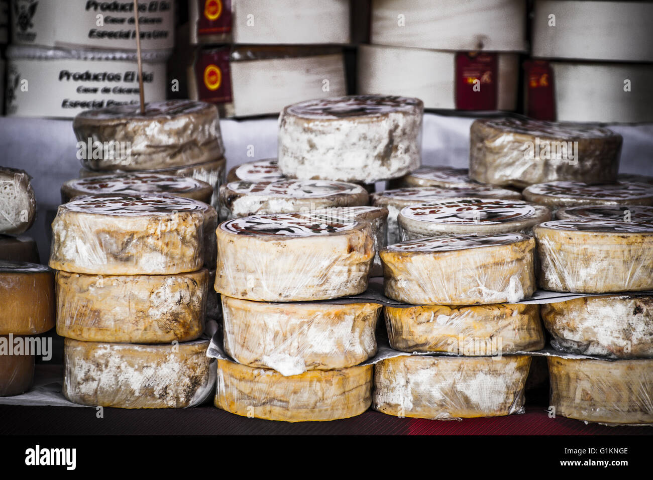 artisan food stalls, cheese, meat, stuffed into a medieval fair Stock ...