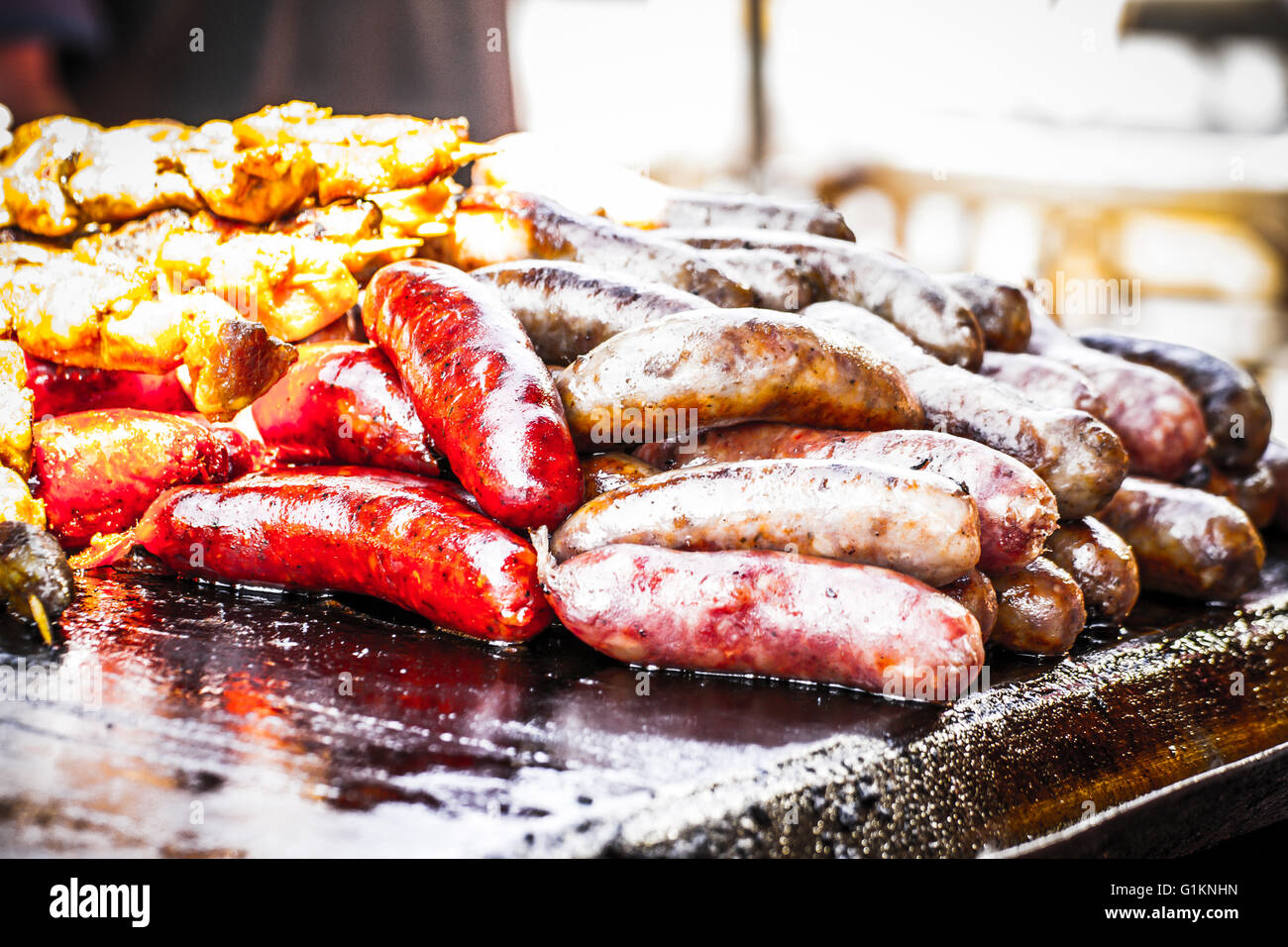 Barbecue, artisan sausages in a medieval fair Stock Photo - Alamy