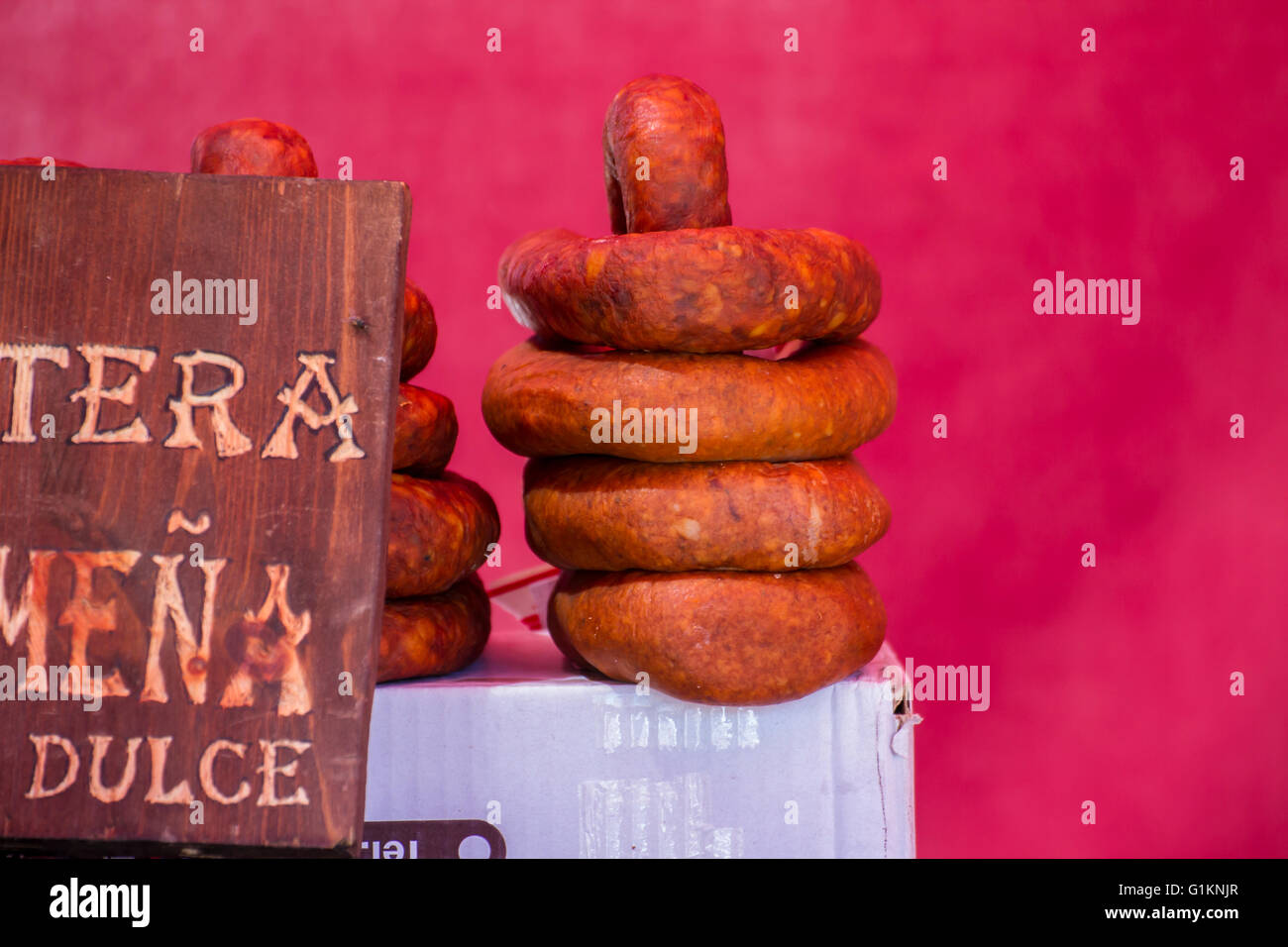 spanish artisan sausages in a medieval fair Stock Photo - Alamy