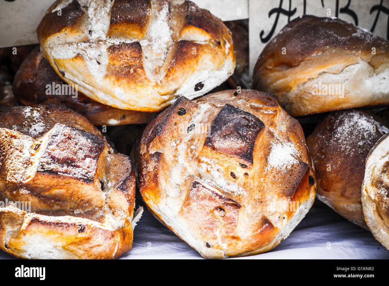 Handmade artisan bread in a medieval fair, nutrition Stock Photo - Alamy