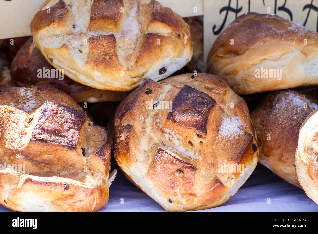 Handmade artisan bread in a medieval fair, nutrition Stock Photo - Alamy