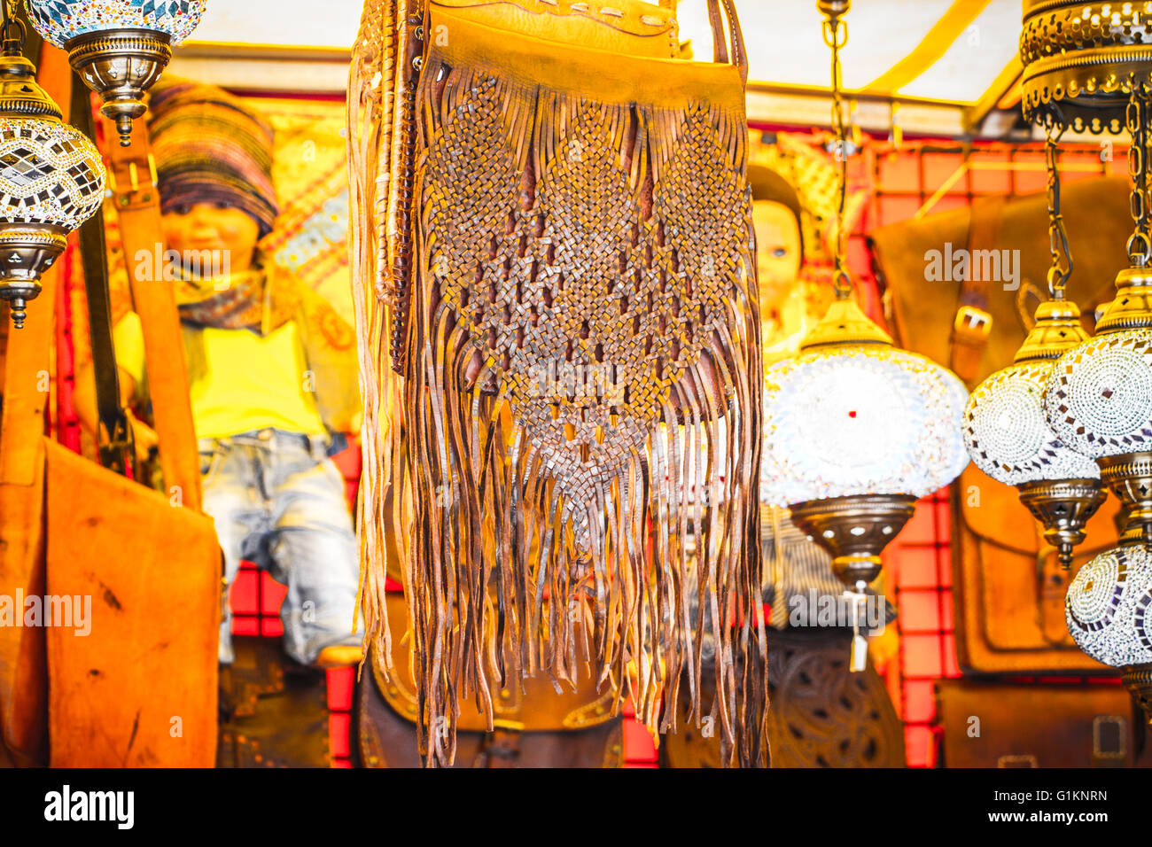 Leather craft stalls in a medieval fair Stock Photo - Alamy