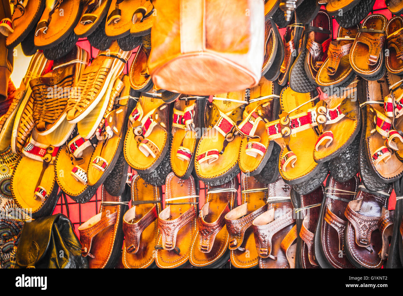 Leather craft stalls in a medieval fair Stock Photo - Alamy