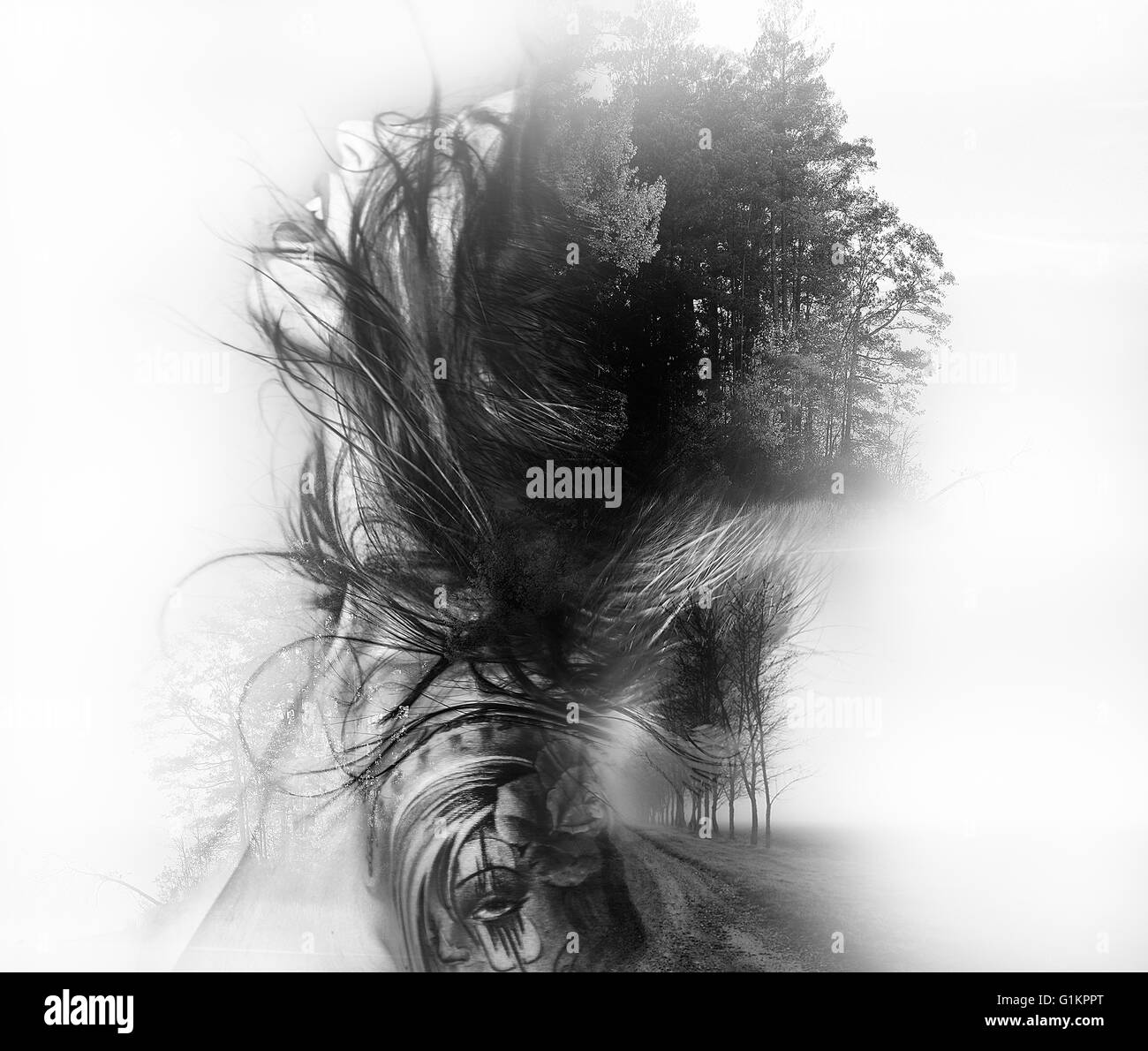 Composition, brunette girl with sad face and thoughtful Stock Photo - Alamy