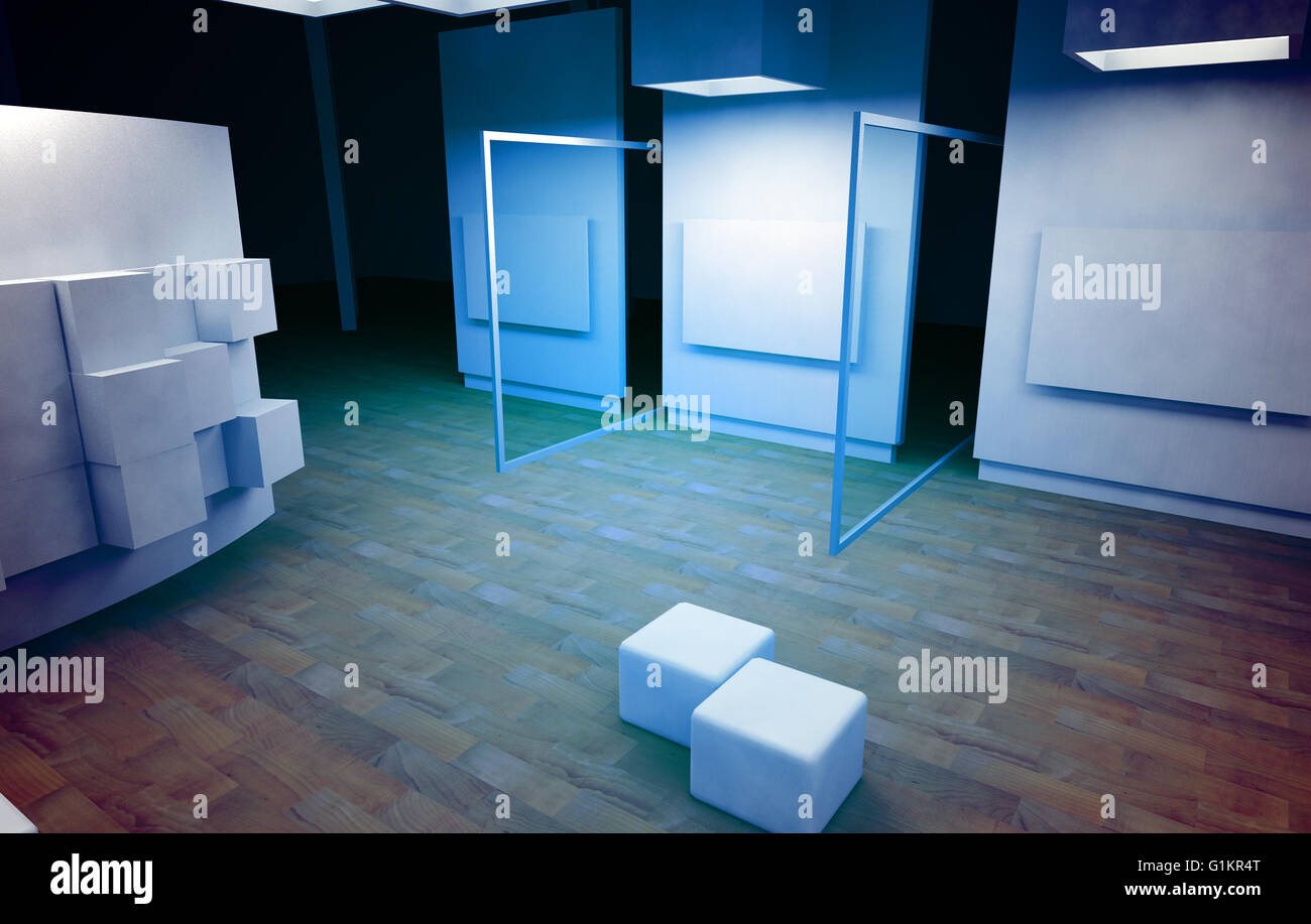 Art gallery with blank frames, modern building, conceptual architecture ...